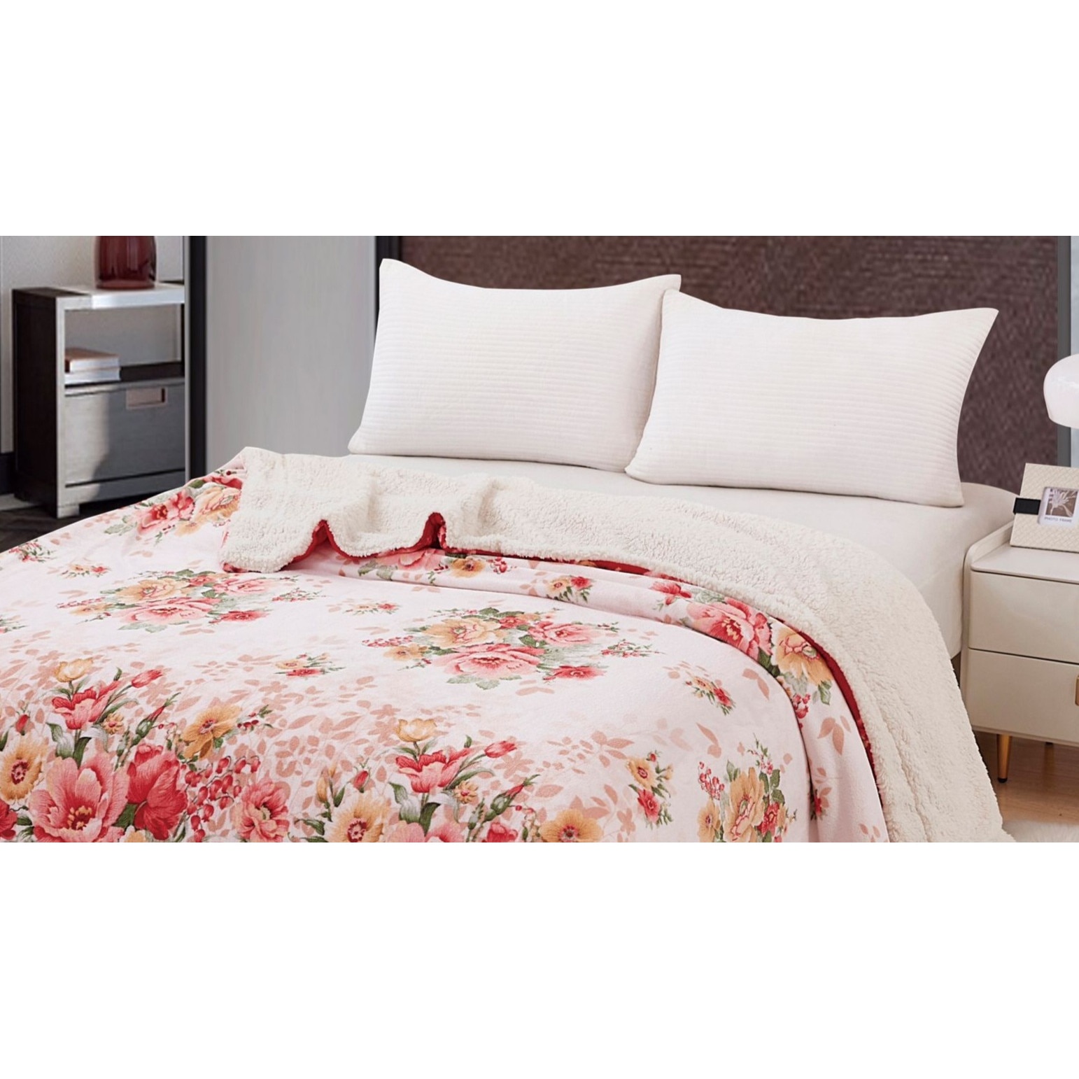 Patura dubla cocolino cu blanita ecologica, Family Design, Crem flori ...