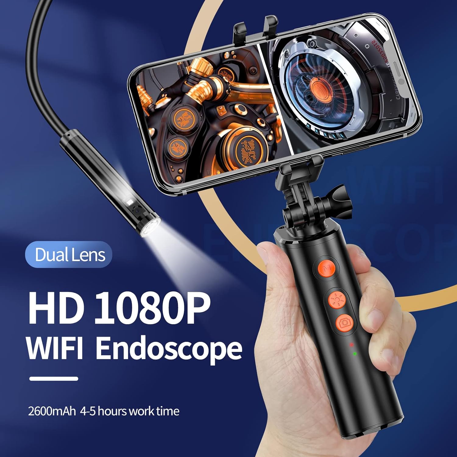 Wifi ендоскоп с предна и странична двойна леща, 1080P HD, с LED ...