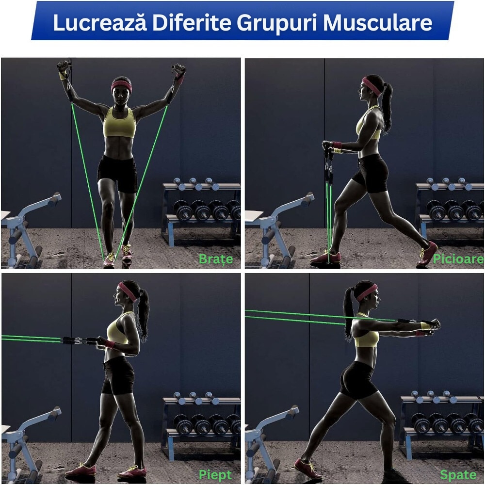 Set de Benzi Velixo®, 11 Piese pentru Antrenament Acasa - 5 Corzi ...