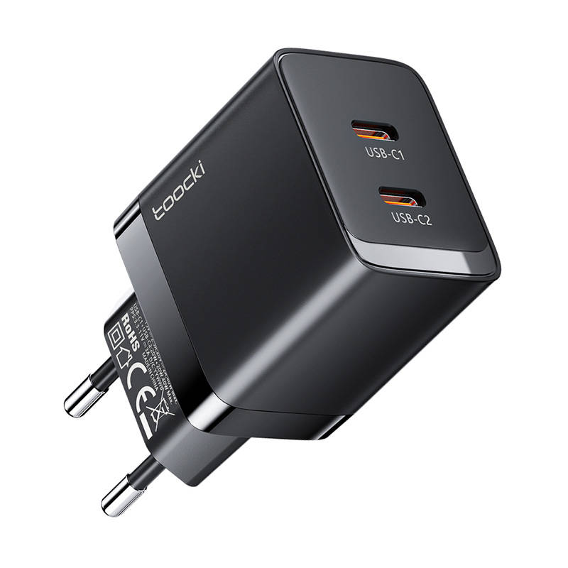 Incarcator de Retea GaN Toocki, Fast Charge, 2 x USB-C, 40W, Negru ...