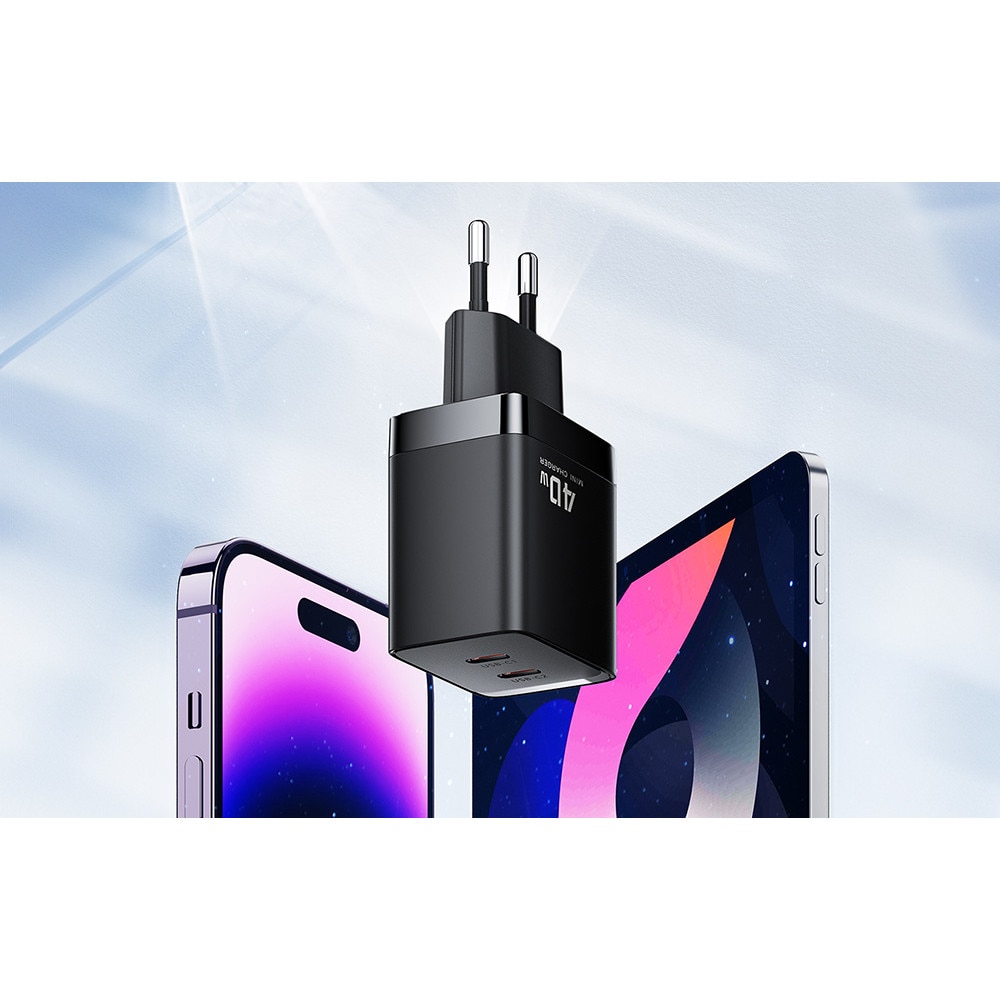 Incarcator de Retea GaN Toocki, Fast Charge, 2 x USB-C, 40W, Negru ...