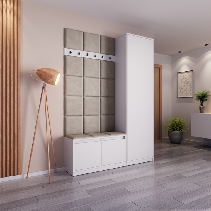 Cuier Klaus I, alb cu tapiterie gri deschis, 150 x 205 x 33 cm - eMAG.ro