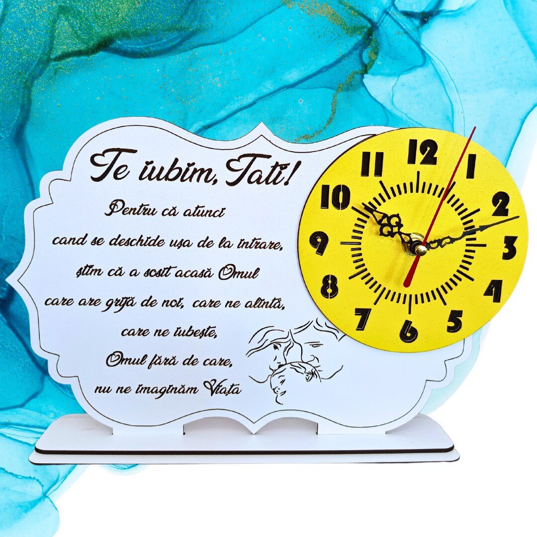 Tablou cu ceas personalizat cu mesaj standard ''Te iubim, Tati ...