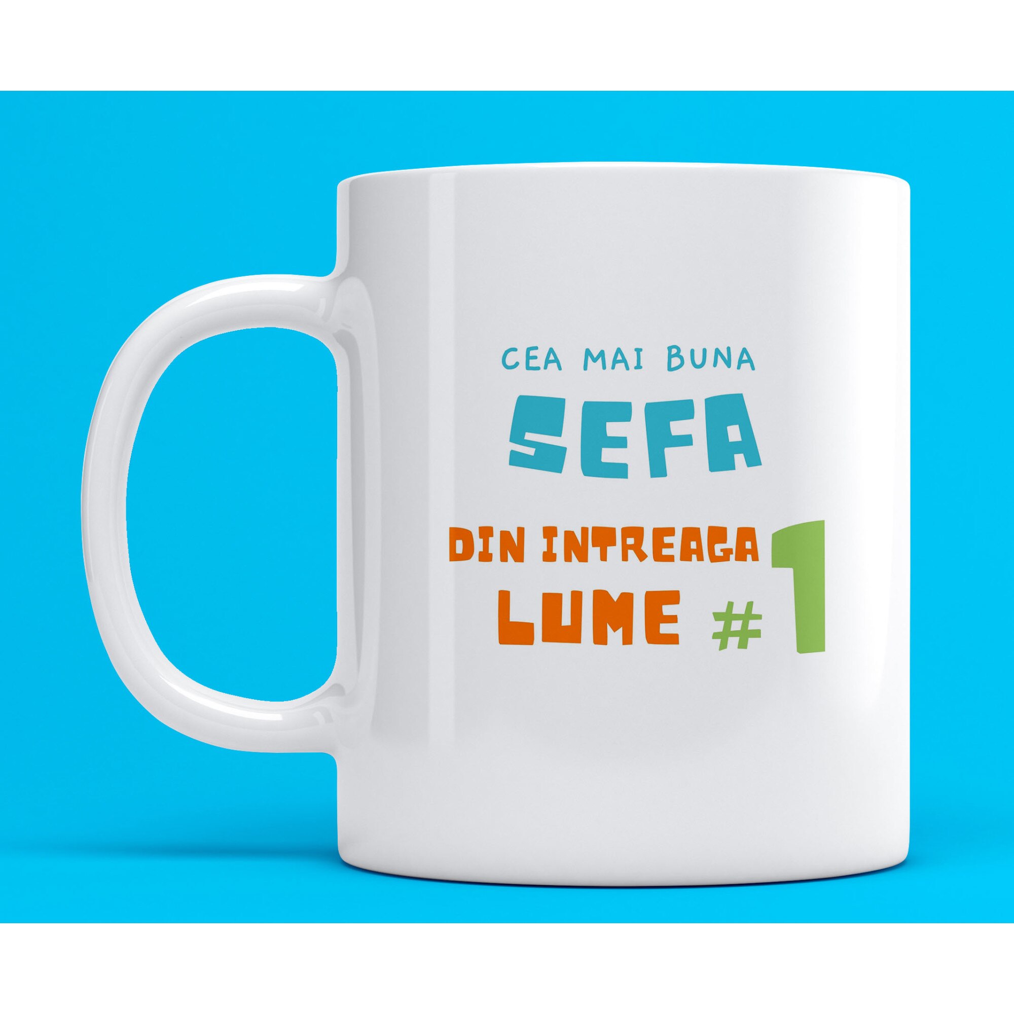 Cana personalizata ceramica alba, " Cea mai buna sefa" V1, Antulu®, 330 ...
