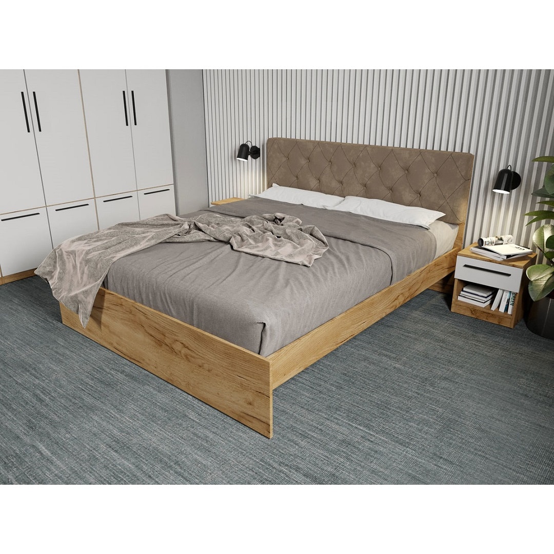 Set dormitor complet, Stejar Auriu cu comoda, Madrid, C12, Pal ...