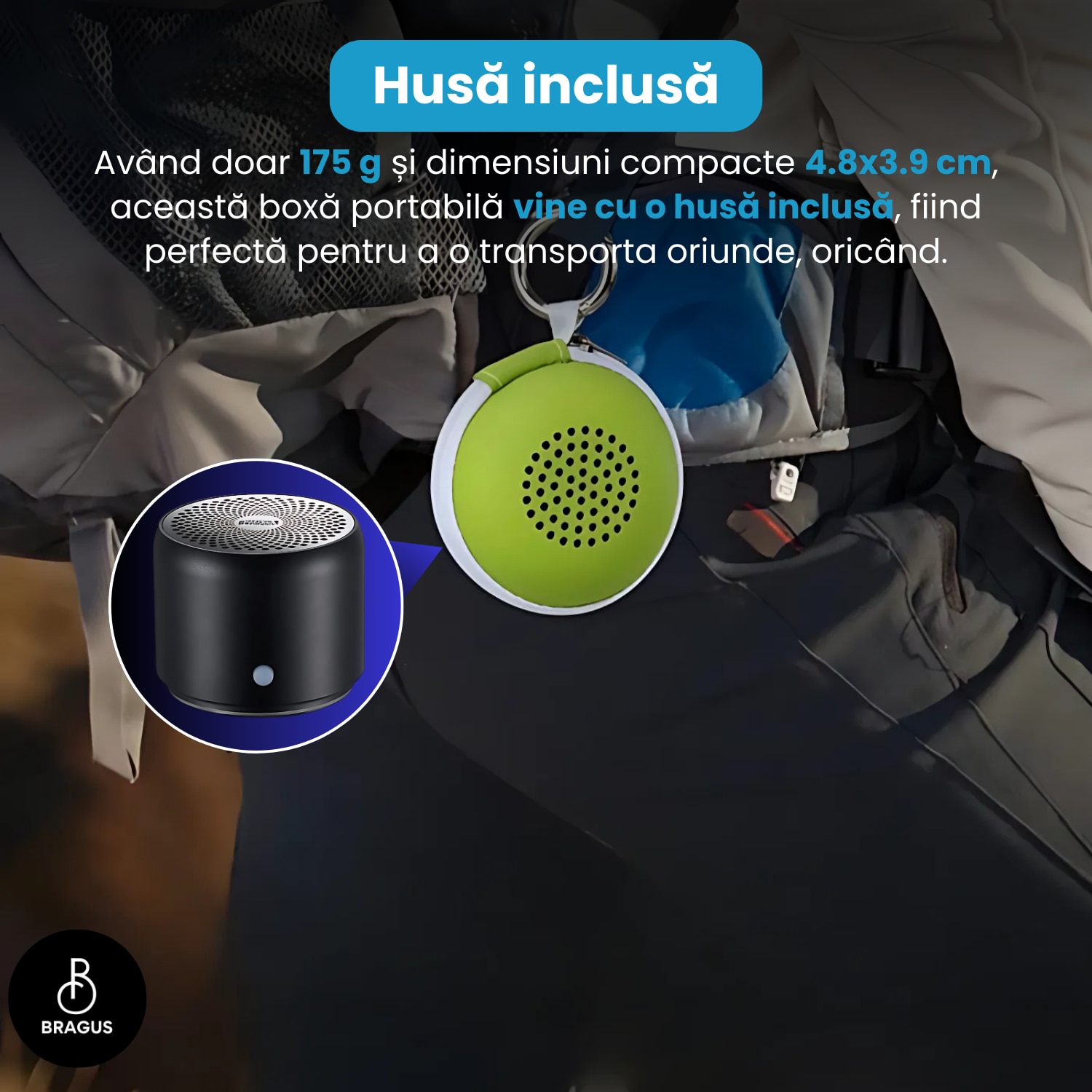 Boxa Portabila Mini, BRAGUS, Boxa Bluetooth 5.0, Rezistenta la Apa IPX7 ...