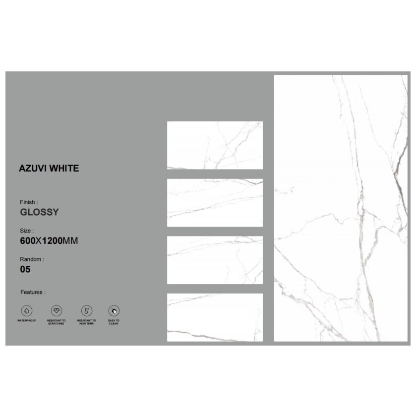 Gresie AZUVI WHITE lucioasa, 60X120 cm. interior/ exterior, alb/gri ...