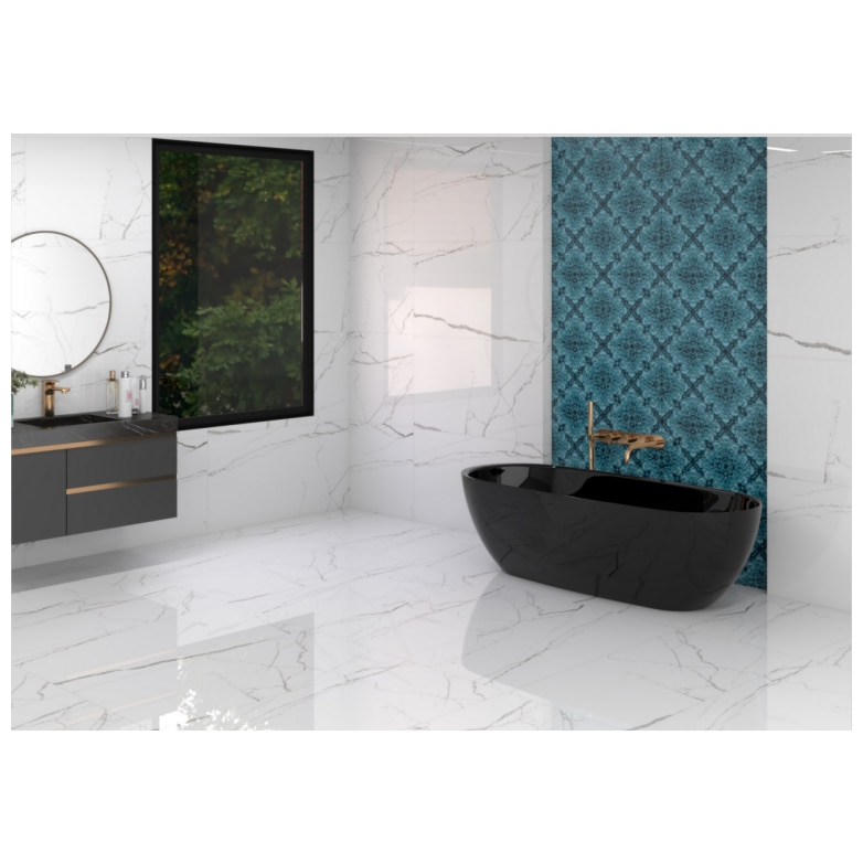 Gresie AZUVI WHITE lucioasa, 60X120 cm. interior/ exterior, alb/gri ...