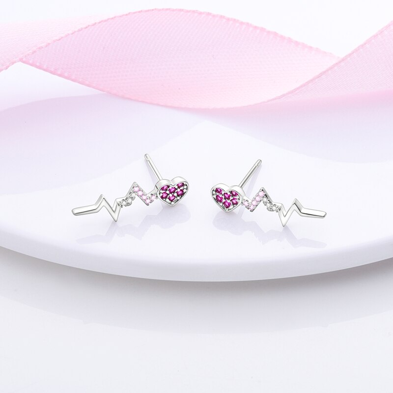 Cercei argint 925 Delis, JW586, model cu inima si puls, placati cu ...