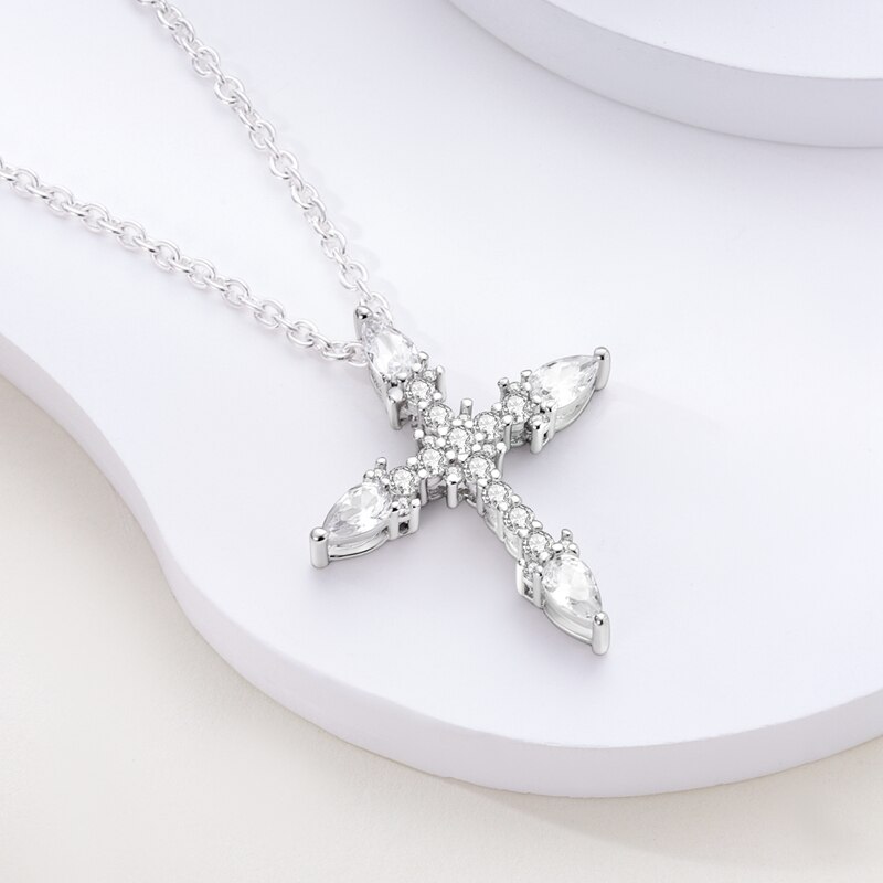 Colier argint 925 Delis, JW636, model cruce, placat cu rodiu - eMAG.ro