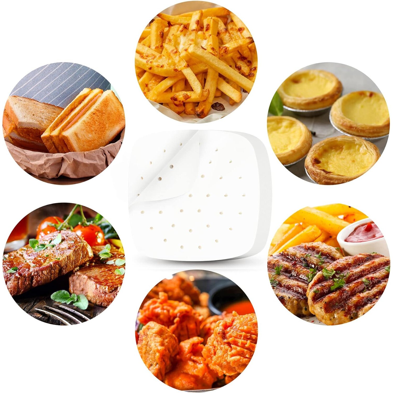 Set 100 hartie de copt pentru Friteuza cu perforatii, diametru 21.5 cm ...