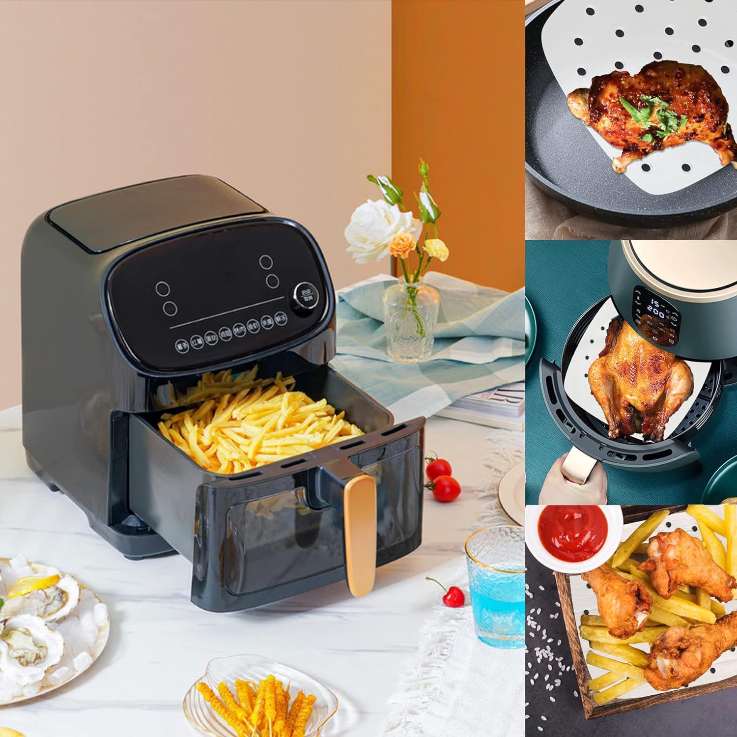 Set 100 hartie de copt pentru Friteuza cu perforatii, diametru 21.5 cm ...