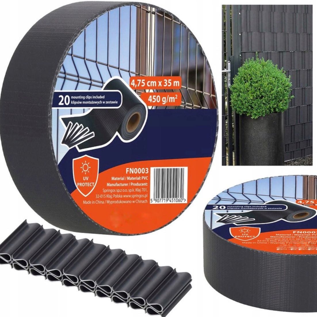 Panou de gard pentru intimitate in gradina, PVC, 35 x 0.05 m, gri ...