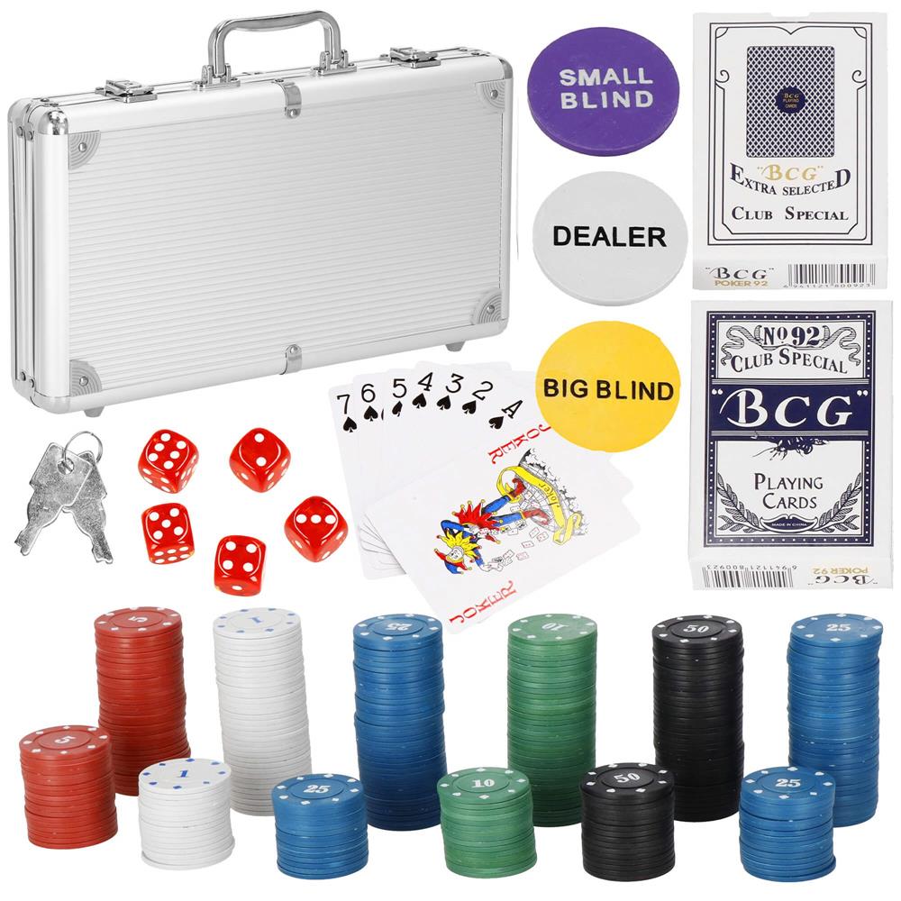 Set de Poker Complex cu 300 de jetoane, 2 seturi de carti, 5 zaruri, in ...