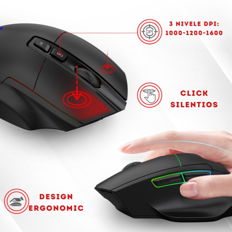 Mouse Silentios Wireless RGBX Profesional pentru Gaming si Birou ...