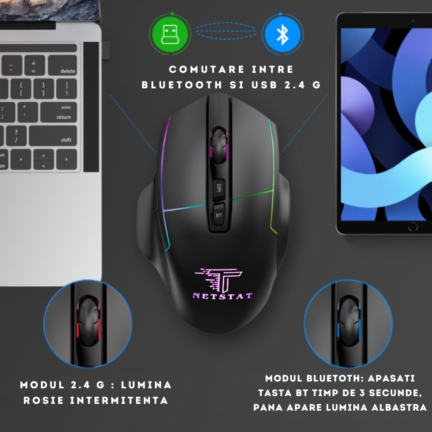 Mouse Wireless RGBX Profesional pentru Gaming si Birou NETSTAT ...