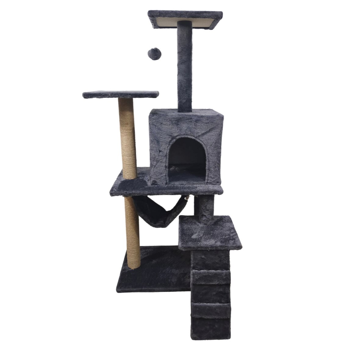 Ansamblu de joaca pentru pisici, 125 cm, cu hamac, scara si casa ...