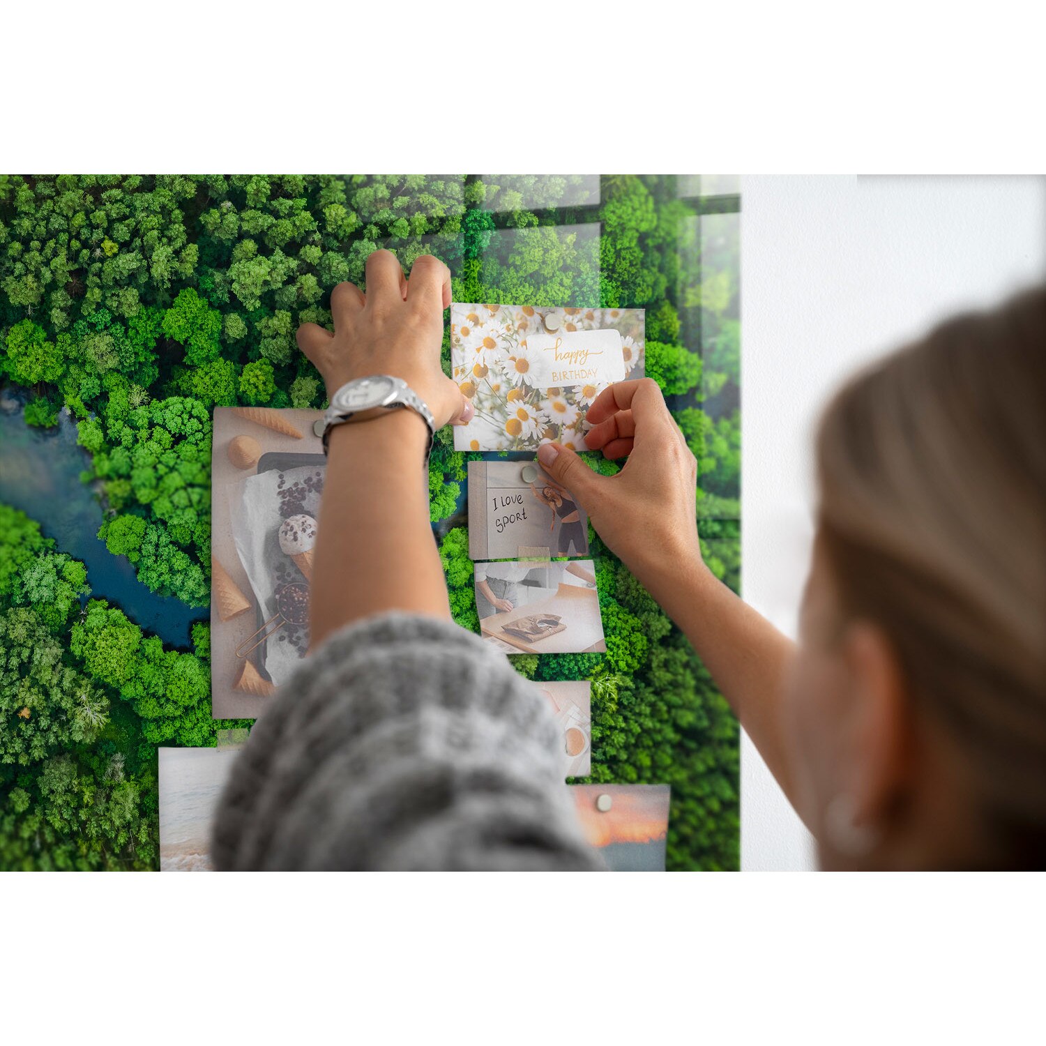 Tabla magnetica, Sticla, Rau In Padure, 120 cm x 60 cm, Verde, 00088543 ...