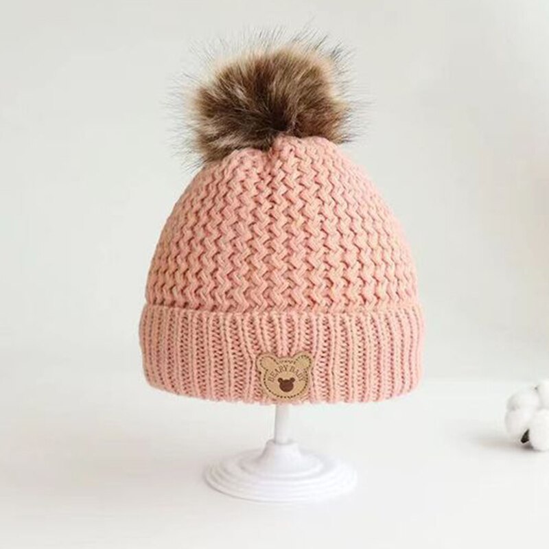 Caciula pentru copii, set doua piese, model moale si calduros cu pom ...