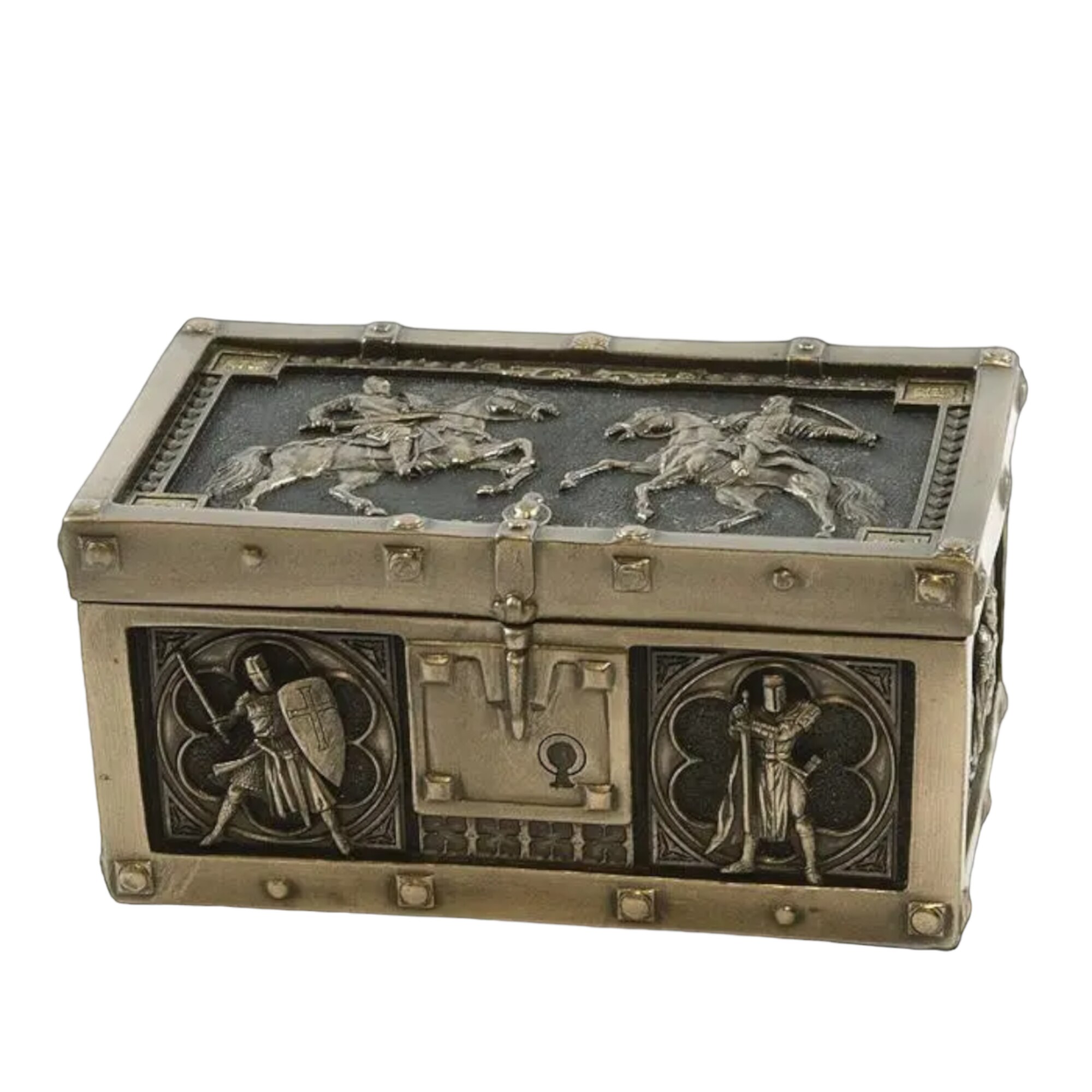 Cutie, Decorata cu Sculpturi Plate de Cavaleri Cruciati, Rasina, 12x6 ...