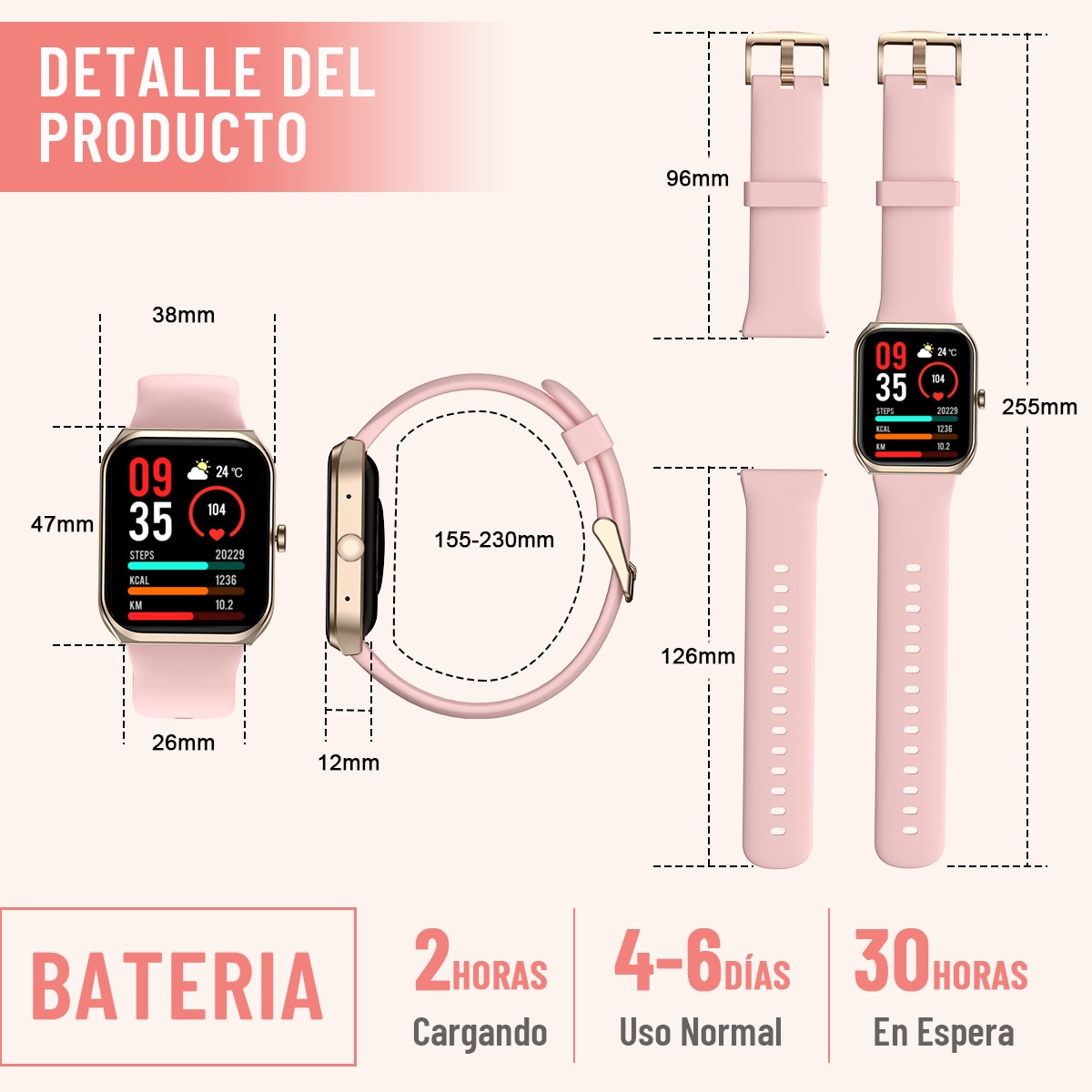 Ceas smartwatch dama, Kenoeestar, apelare Bluetooth, fitness, sport ...