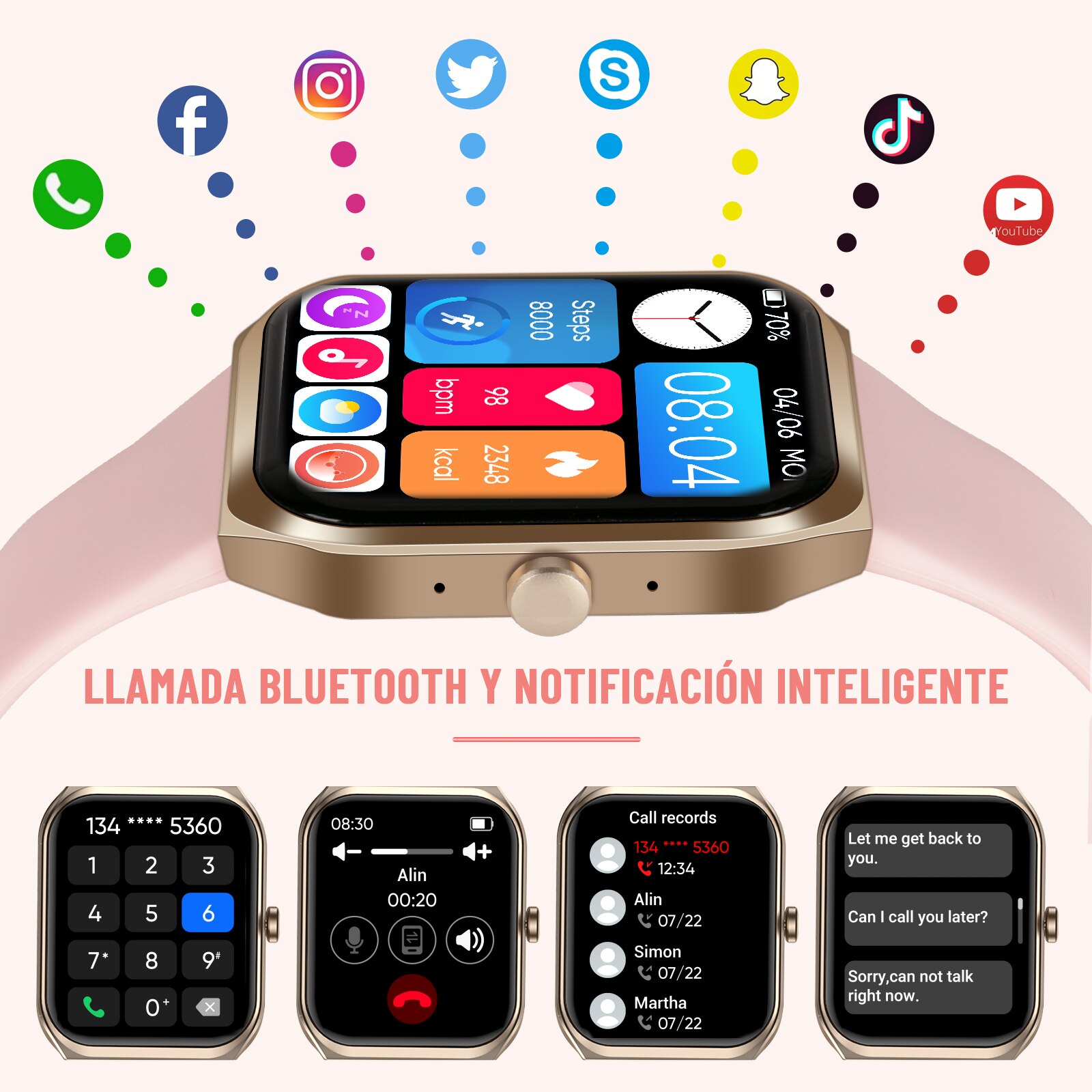 Ceas smartwatch dama, Kenoeestar, apelare Bluetooth, fitness, sport ...