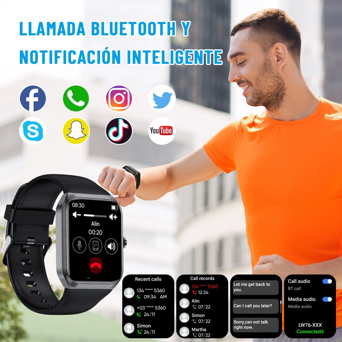 Smartwatch часовник Kenoeestar, Bluetooth разговори, фитнес, спорт ...
