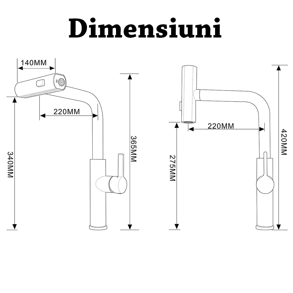 Baterie pentru chiuveta de bucatarie cu cascada rotabila in dus ...