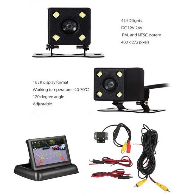 Monitor 4.3 Pliabil Cu Camera Marsarier 4 Led Alimentare Mufa Bricheta ...