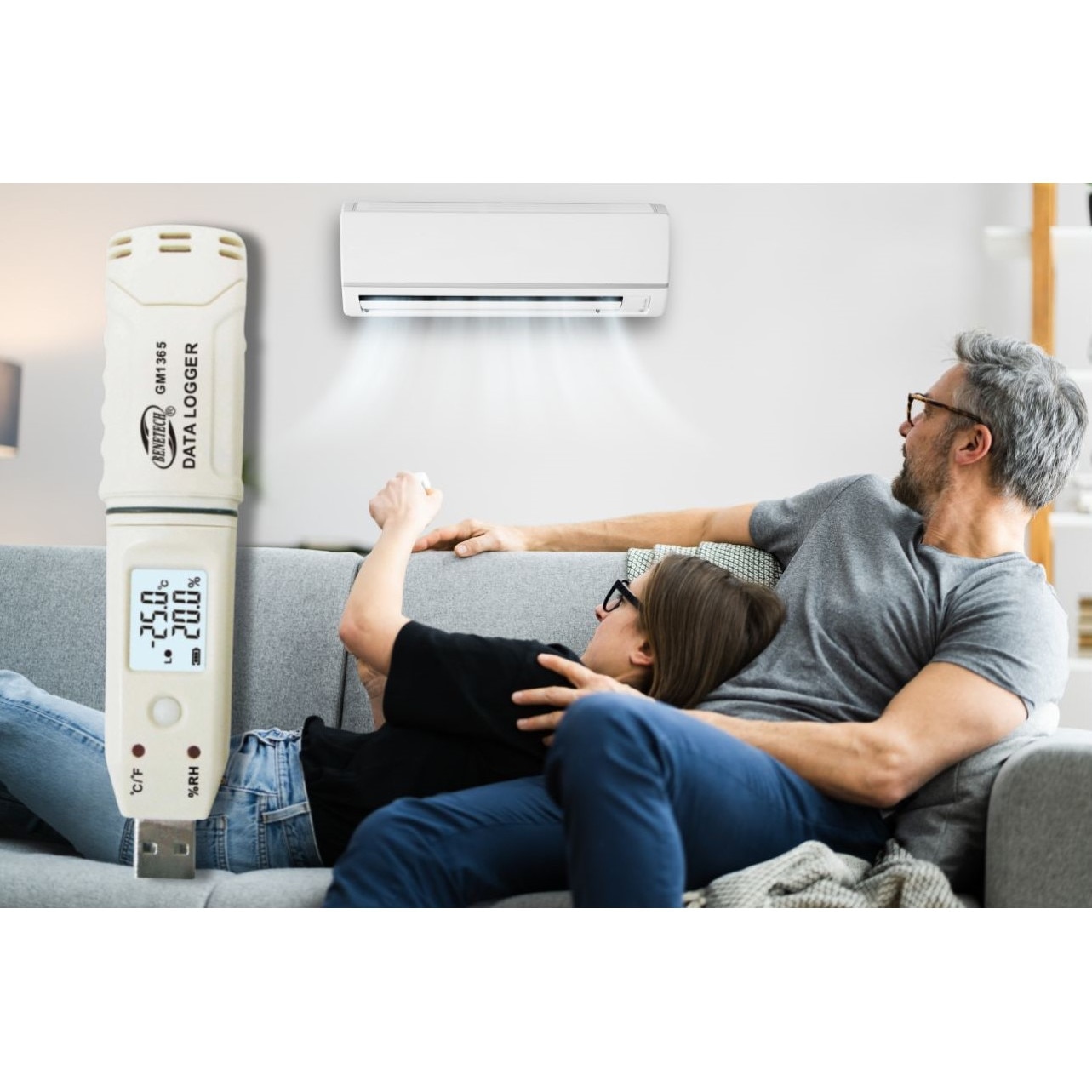 Data logger pentru temperatura/umiditate, Benetech, USB, -30-80 A° C, 0 ...