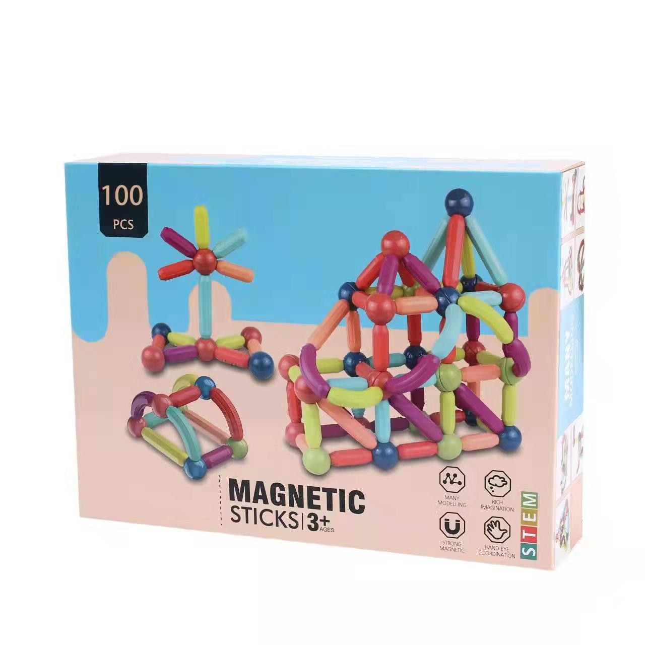 Joc STEM de Construit Magnetic: MAGNETIC STICKS (100 piese) - eMAG.ro
