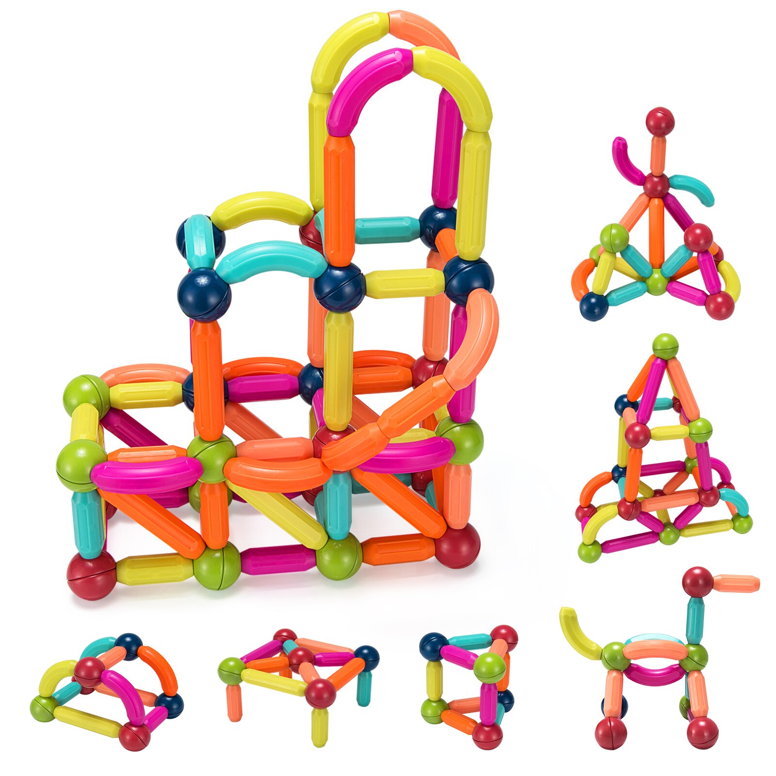 Joc STEM de Construit Magnetic: MAGNETIC STICKS (64 piese) - eMAG.ro