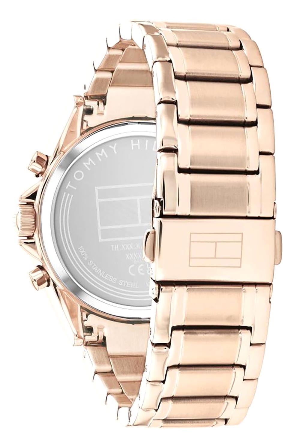 Tommy Hilfiger, Часовник от неръждаема стомана с циркони, Златисто ...