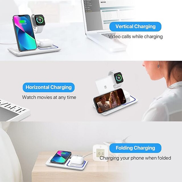 Incarcator fara fir, 3in1, Pentru iPhone/Apple Watch/AirPods, Alb - eMAG.ro