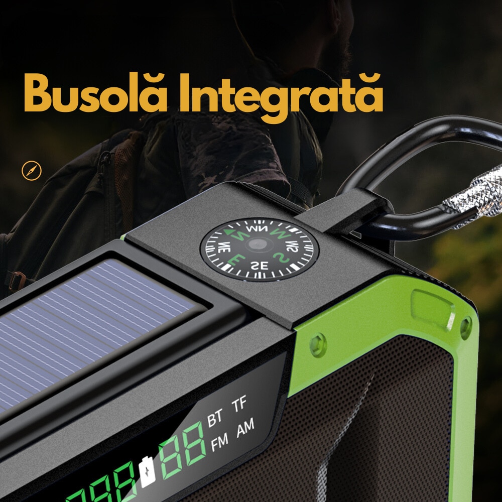 Radio portabil multifunctional, Bluetooth, Lanterna SOS, AM/FM, Afisaj ...