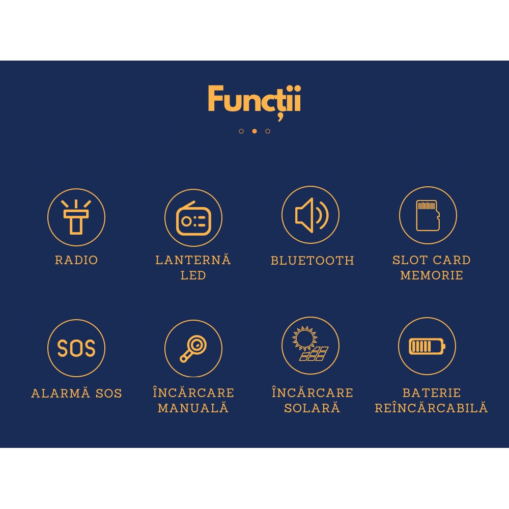 Radio portabil multifunctional, Bluetooth, Lanterna SOS, AM/FM, Afisaj ...