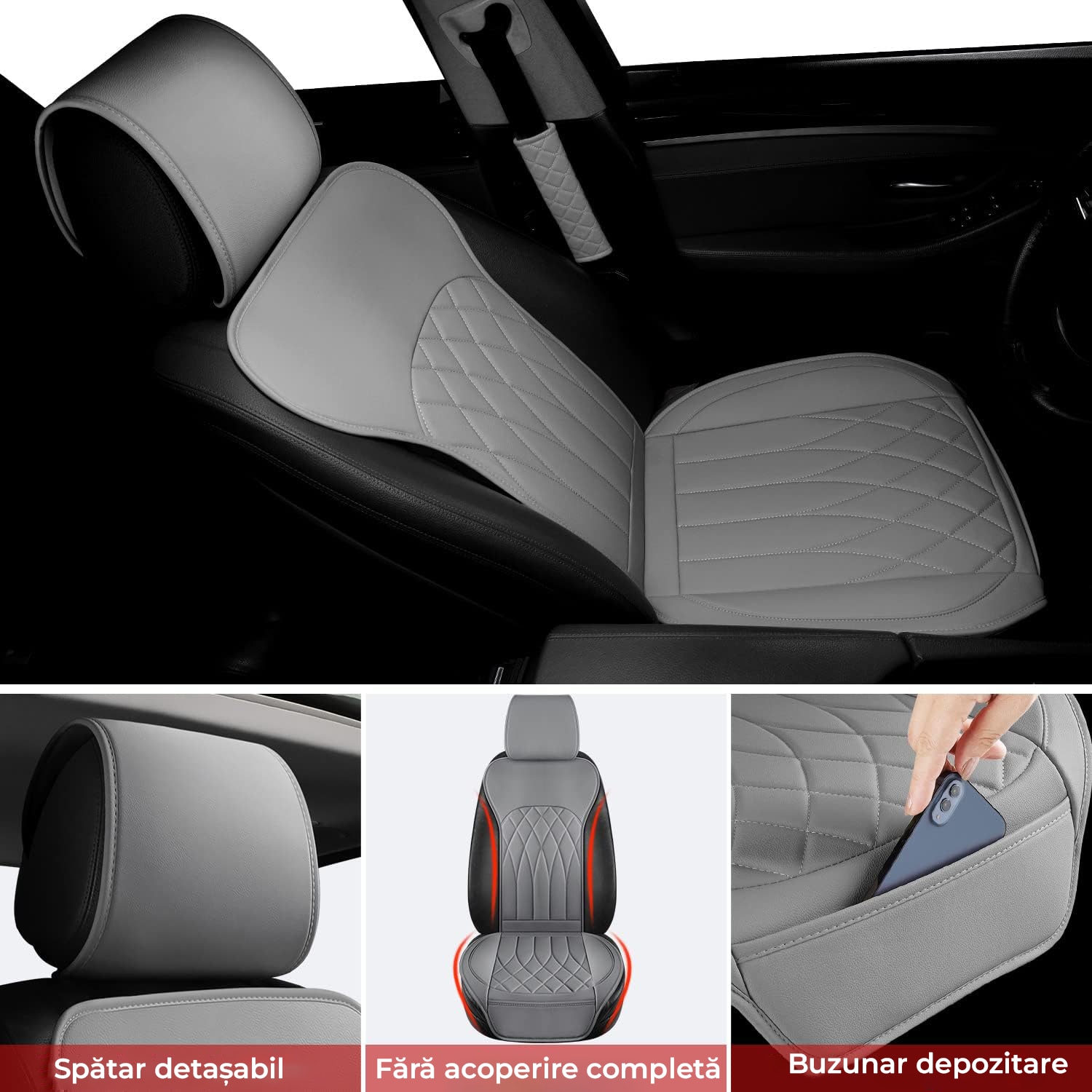 Set de 2 huse impermeabile pentru scaune auto, cu buzunar de depozitare ...