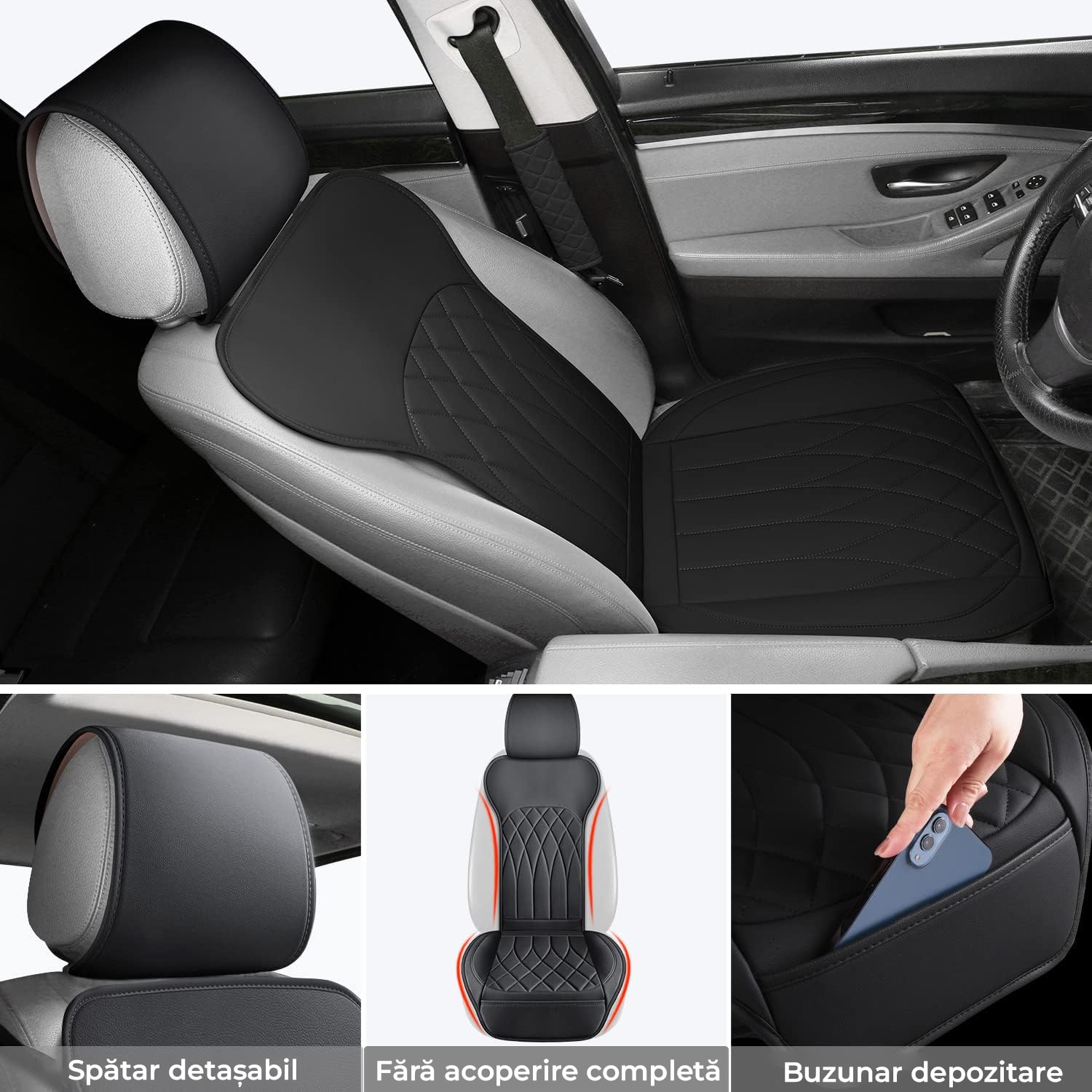 Set de 2 huse impermeabile pentru scaune auto, cu buzunar de depozitare ...