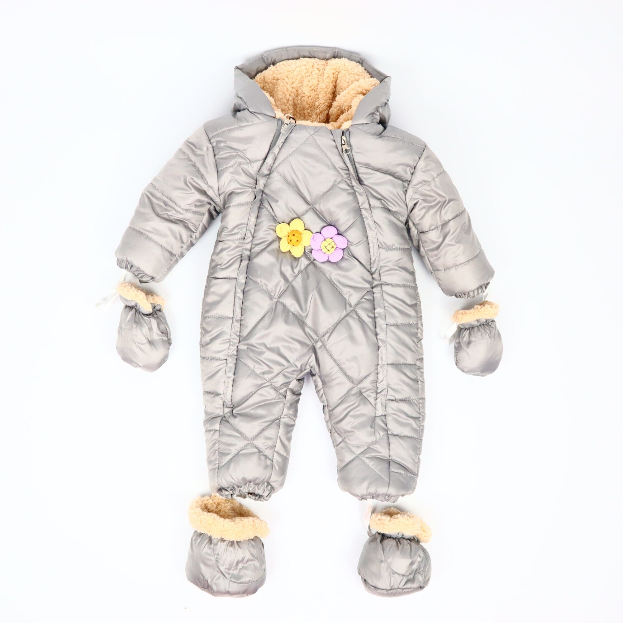 Combinezon MyKidsMag Flowers, Poliester, Gri - 9-12 luni - eMAG.ro