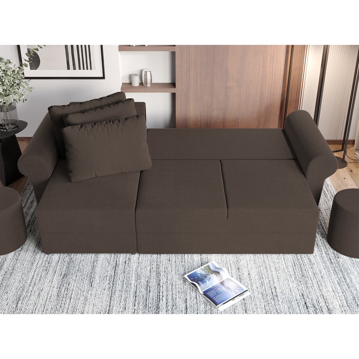 Coltar Bonito, extensibil, cu lada depozitare, stofa, 260 x 140 x 85 cm, Maro - eMAG.ro