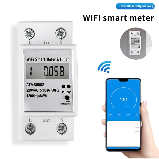 Contor inteligent monofazat wifi cu monitorizare consum, 50A, afisare ...