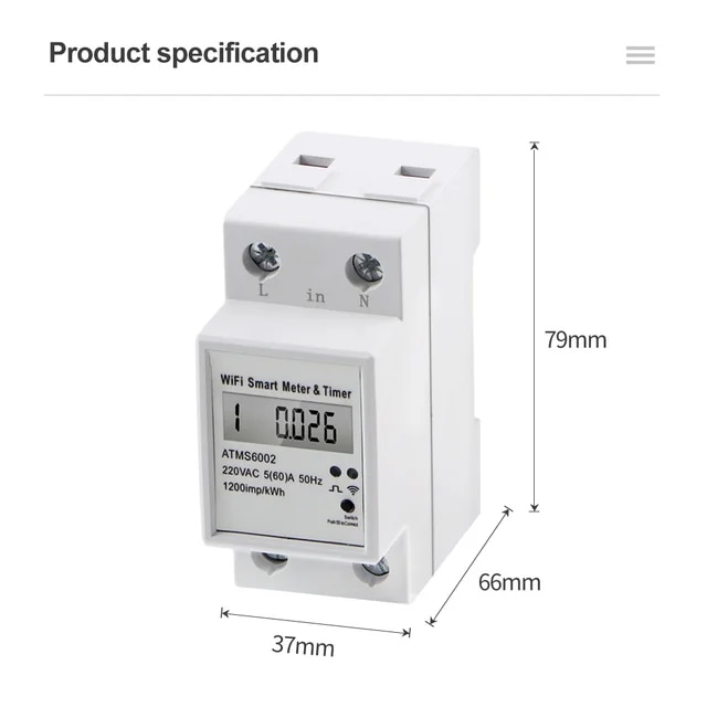 Contor inteligent monofazat wifi cu monitorizare consum, 50A, afisare ...