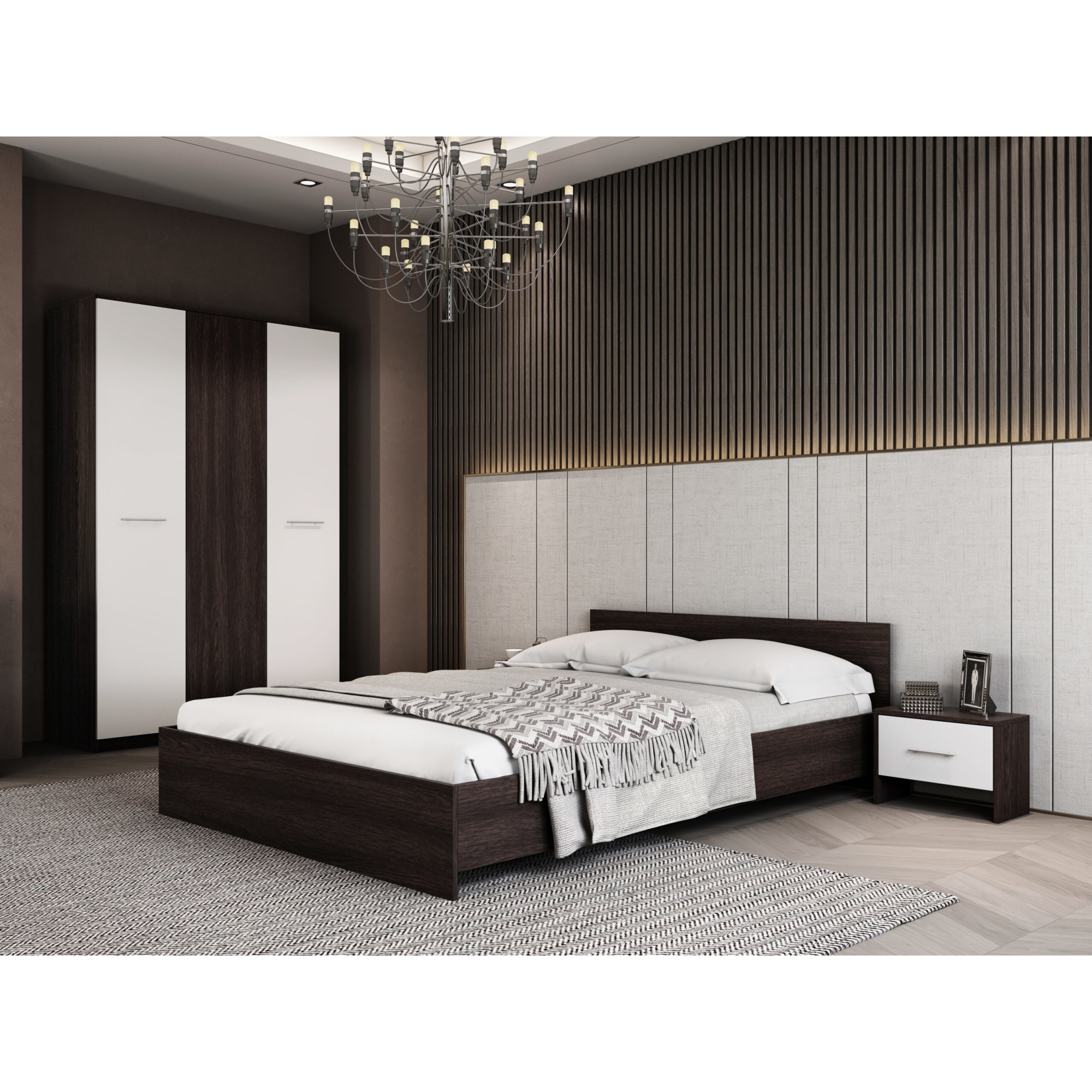 Dormitor Luiza 3U4P, culoare magia (wenge) / alb, cu pat standard 160 x ...