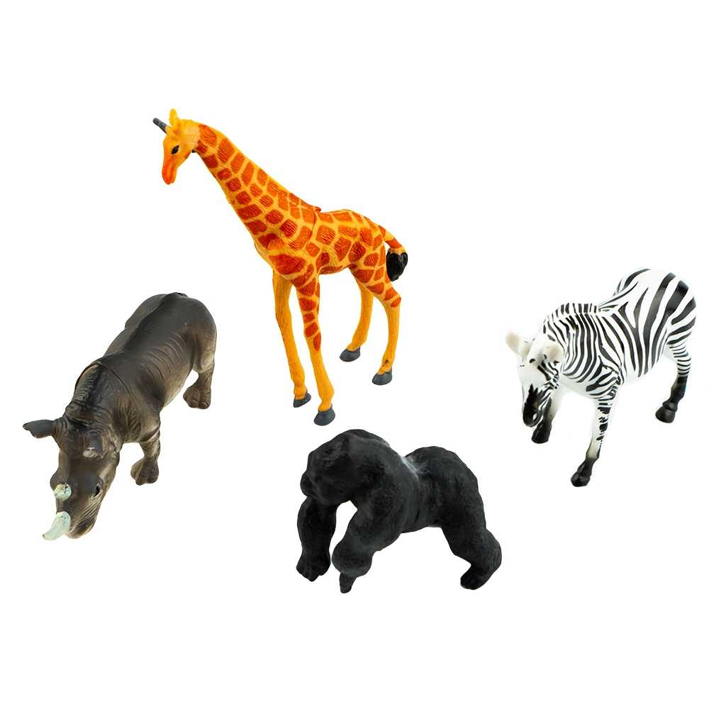 Set 4 figurine, animale salbatice, Rinocer, Gorila, Girafa si Zebra ...