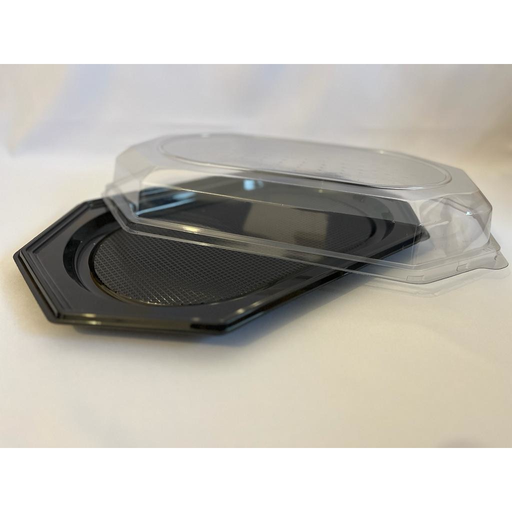 Set 10 bucati, platou oval negru cu capac transparent, 45x30 cm - eMAG.ro