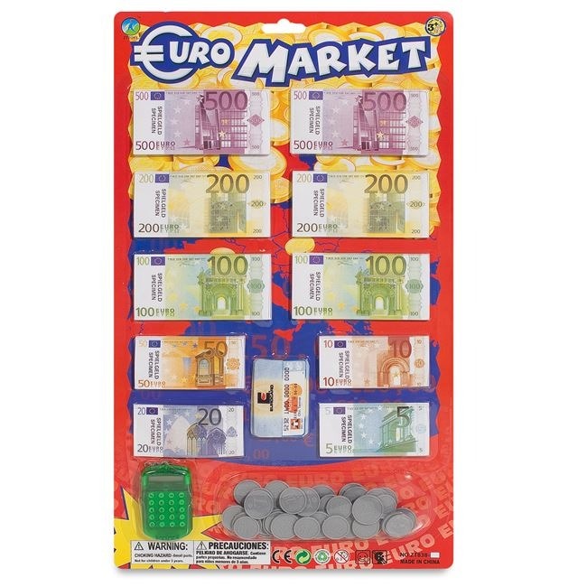 Set de joaca cu bancnote, monezi de euro si calculator Shopiens®, 72 de ...