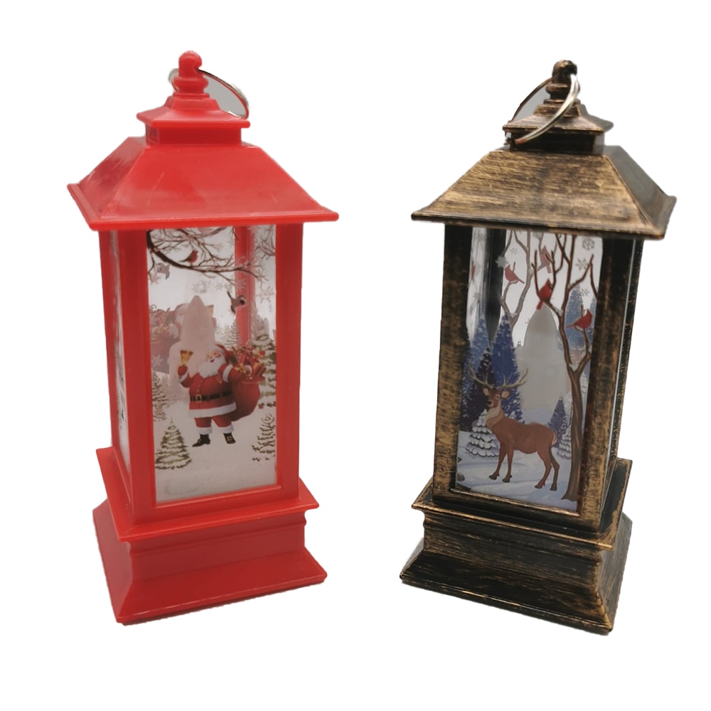 Set 2 Felinare de Craciun 13 cm cu lumina LED calda sclipitoare, Rosu ...