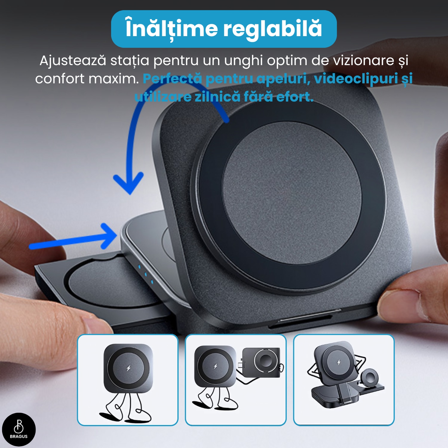 Incarcator Wireless 3 in 1, BRAGUS, Incarcare Simultana 3 Dispozitive ...