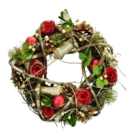 Coronita cu flori rosii si conuri de pin Ø25 cm - eMAG.ro