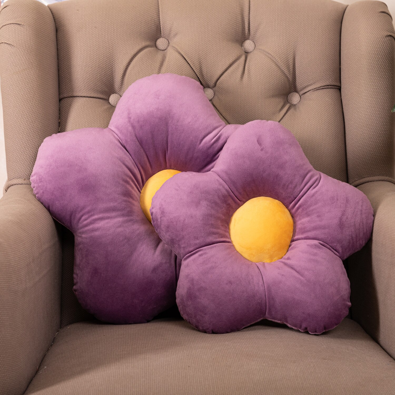 Set 2 perne decorative, Hiko Flower Mama&fiica din catifea lavanda si ...